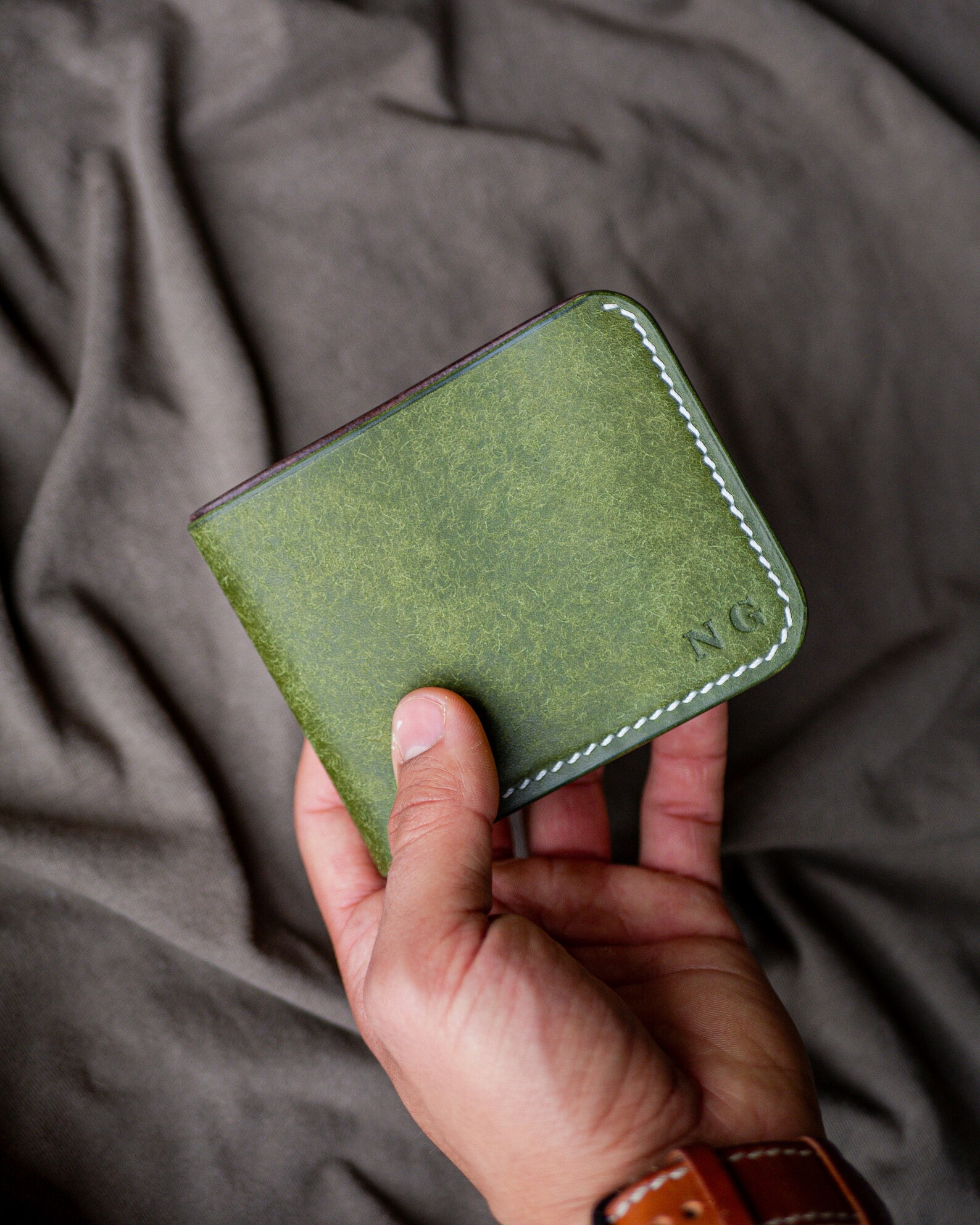 Green Leather Mens Wallet, Front Pocket Bifold Wallet, Leather Credit ...