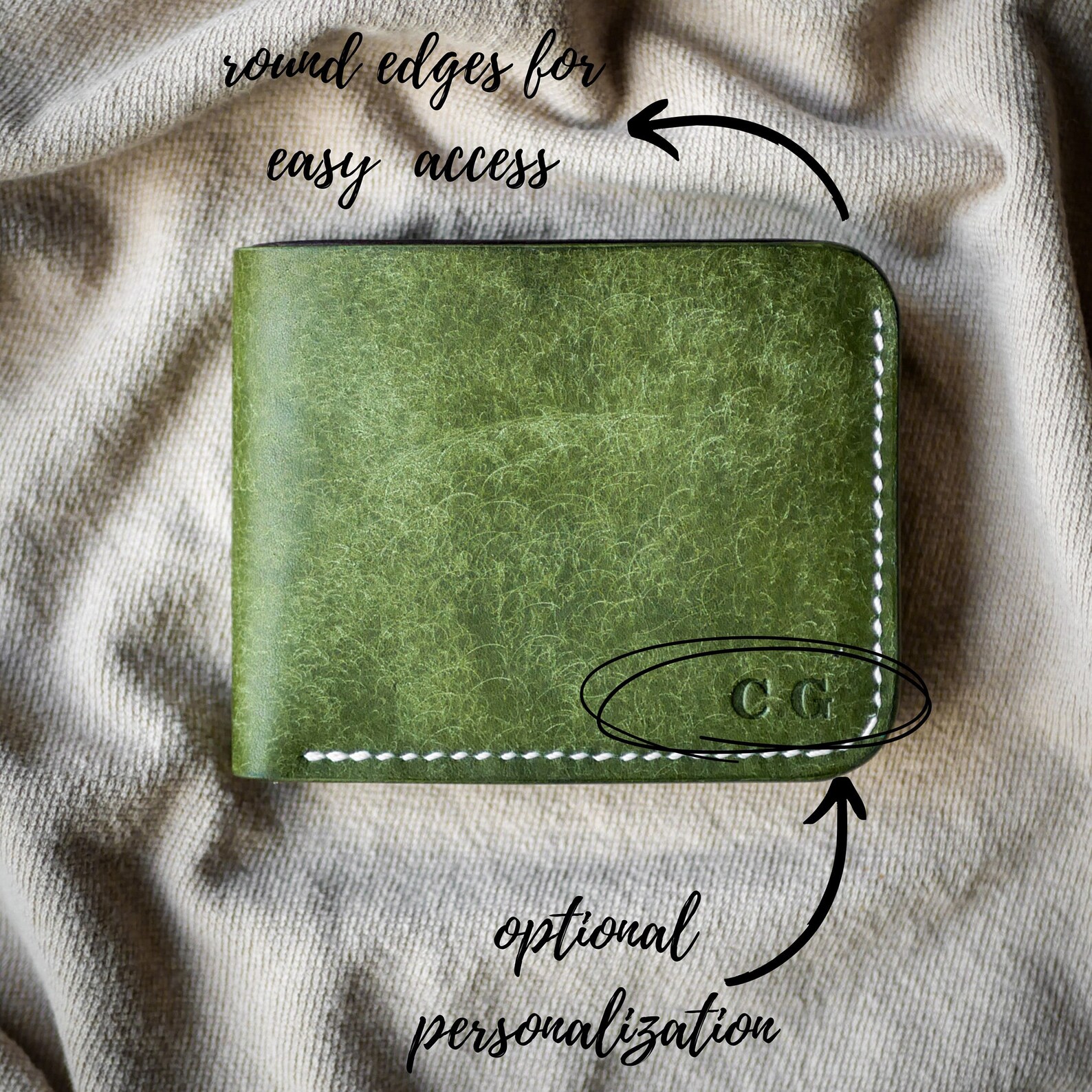 Green Leather Mens Wallet, Front Pocket Bifold Wallet, Leather Credit ...