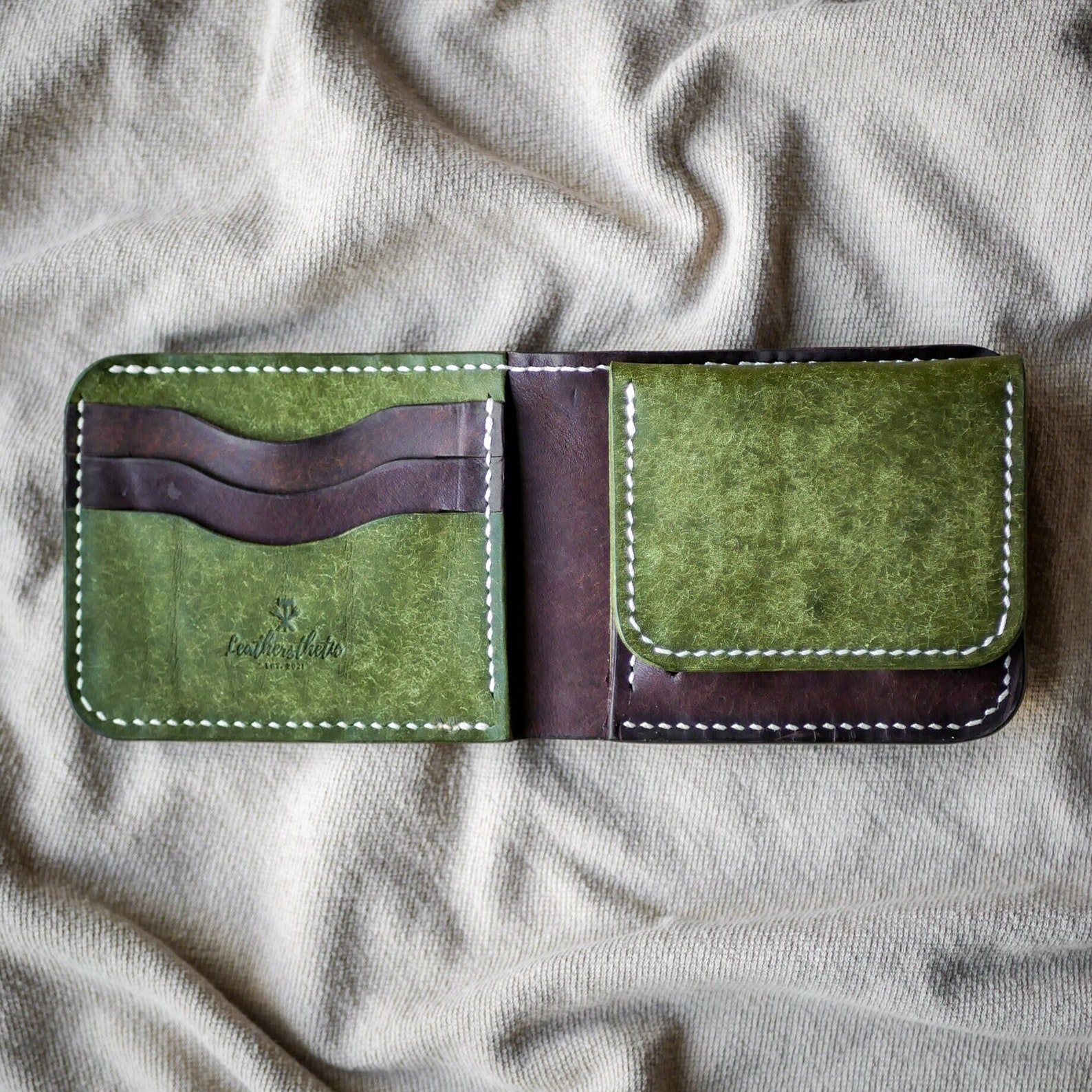 Green Leather Mens Wallet, Front Pocket Bifold Wallet, Leather Credit ...