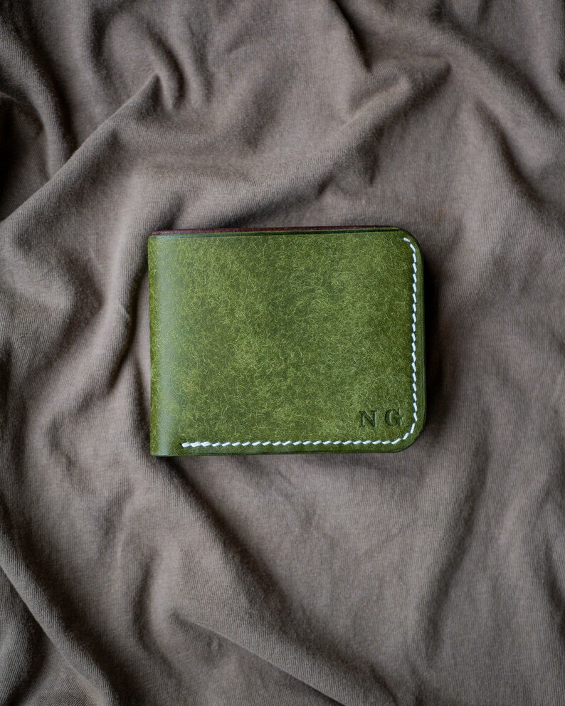 Green Leather Mens Wallet, Front Pocket Bifold Wallet, Leather Credit ...