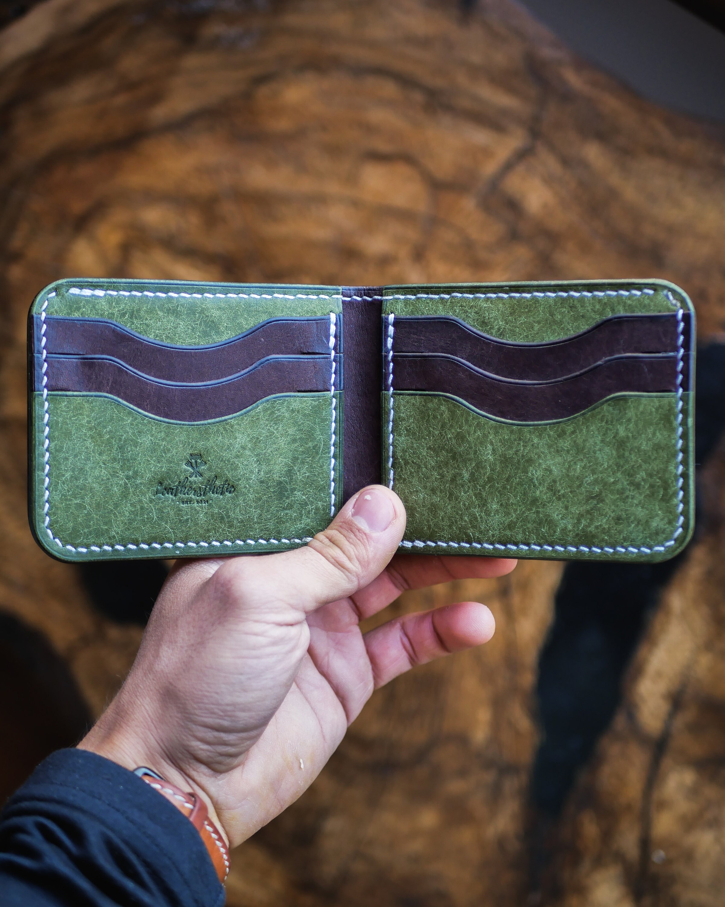 Green Leather Mens Wallet, Front Pocket Bifold Wallet, Leather Credit ...