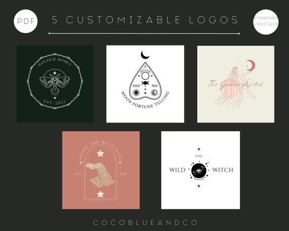 5 Witchy Celestial Logos Template Custom Logo Branding Small | Etsy