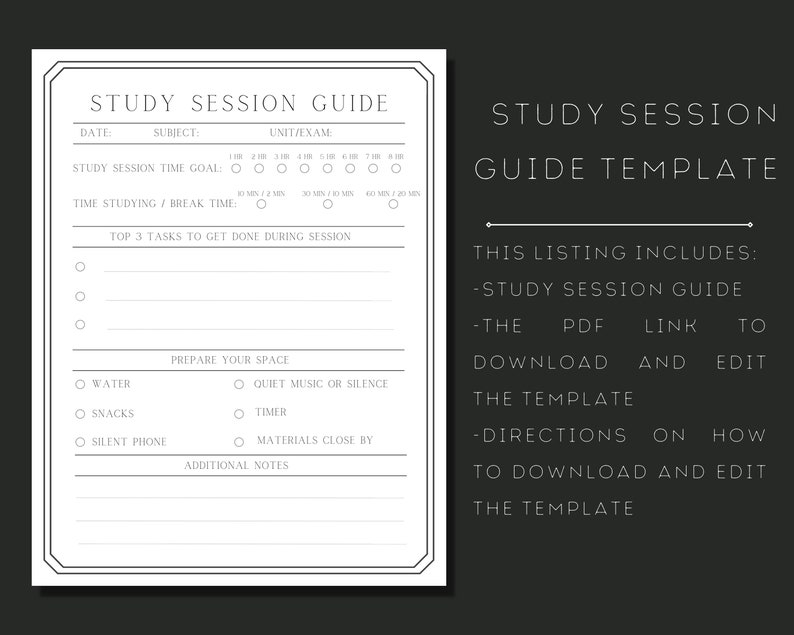 Productive Study Session Guide A4 Template Studying Planner - Etsy