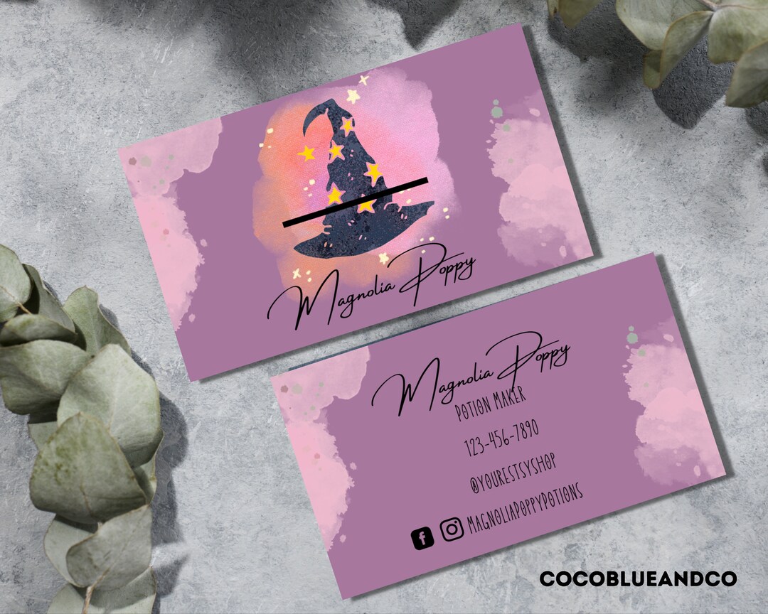 Purple Witchy Business Card Template, Spiritual, Celestial Marketing ...