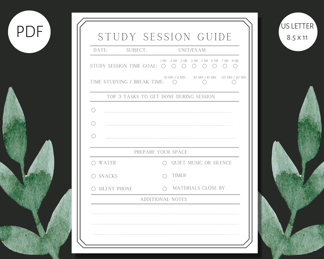 Productive Study Session Guide Template Studying Planner Time - Etsy