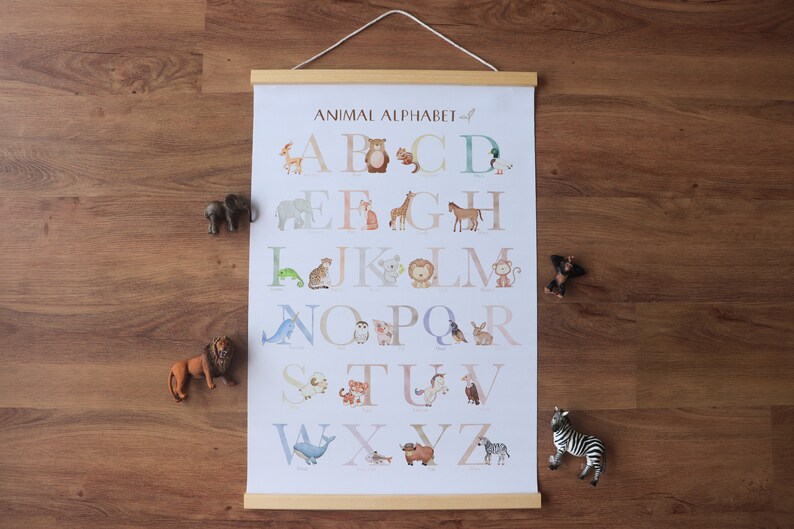 Framed Watercolor Animal Alphabet Poster || ABC Poster, Educational Art ...