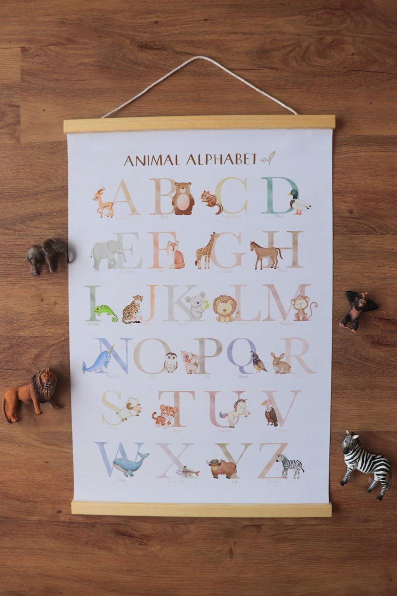 Framed Watercolor Animal Alphabet Poster ABC Poster - Etsy