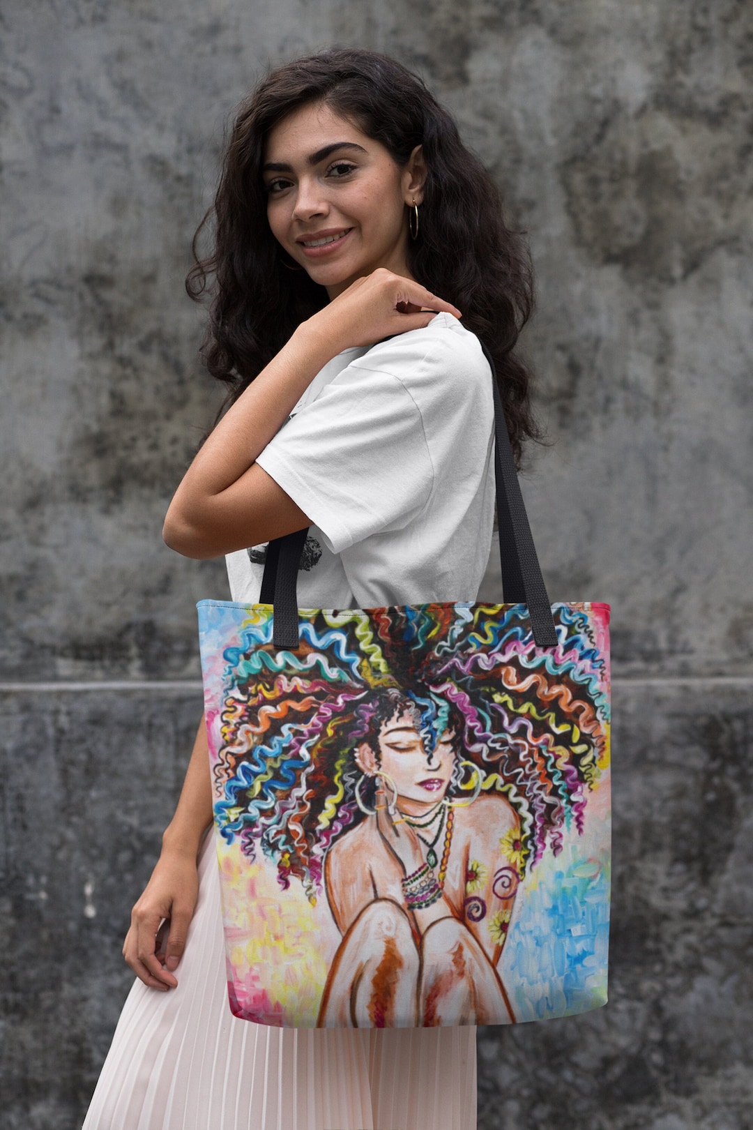 Afro Girl Tote Bag, Curly Girl Method, Curly Hair, Curly Hair Art ...