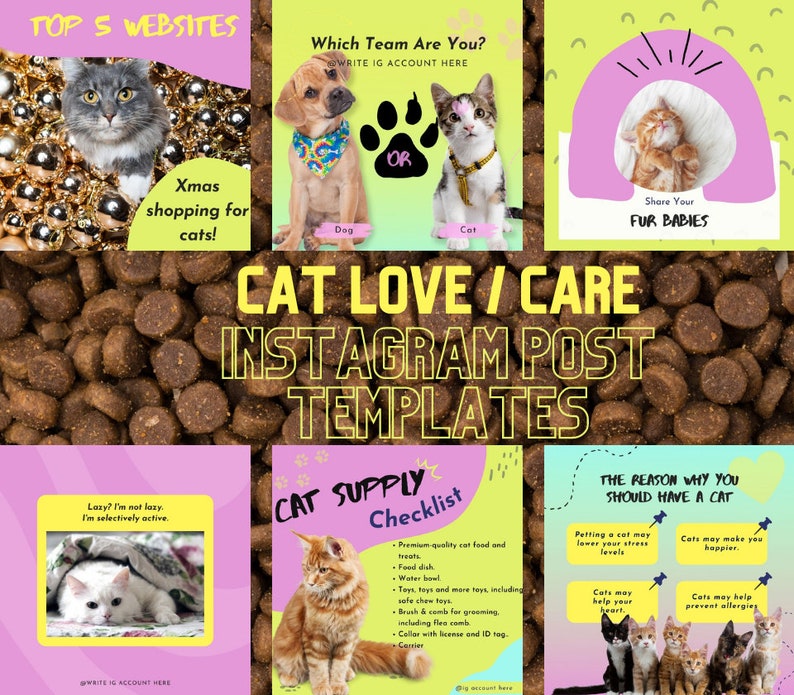 30 Cats Instagram Post Templates Canva Template pet Lovers engagement ...