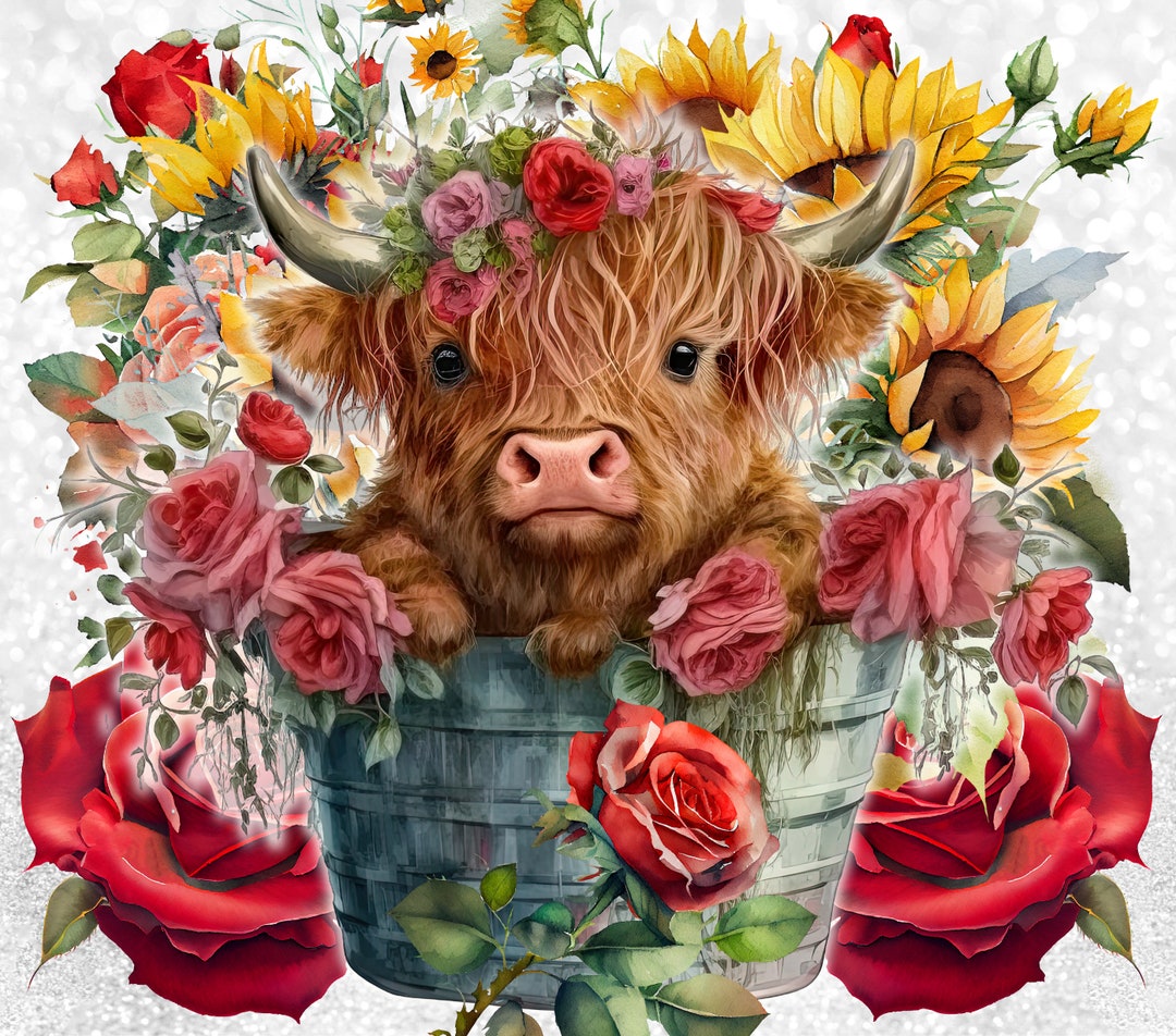 20 Oz Floral Hyland Cow in Bucket - Etsy