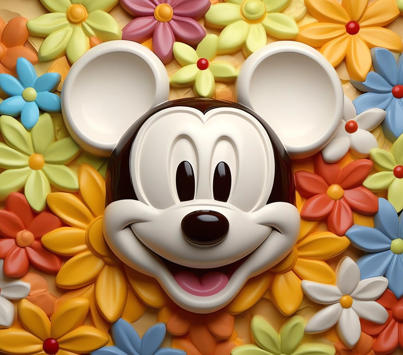 3D Mickey With Colorful Flowers - Etsy