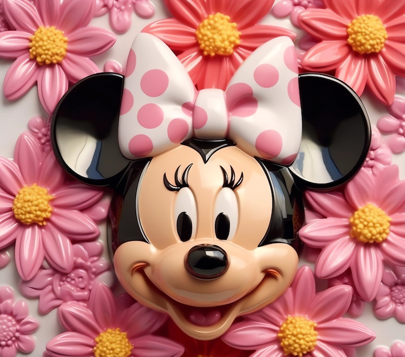 3D Mini Mouse With Pink Poke a Dot Colorful Flowers Tumbler - Etsy