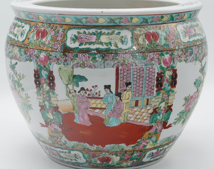 Vintage Chinese Famille Rose Jardiniere, Hand-painted Porcelain Koi ...