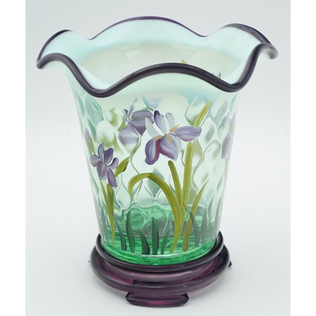 Vintage 1990s Fenton Glass Designer Showcase Series Vase Opalescent Rim ...