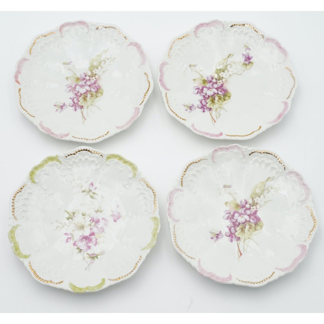 Vintage Weimar German 6" Appetizer Plates Gilt Set of 4 Lavender Violet ...