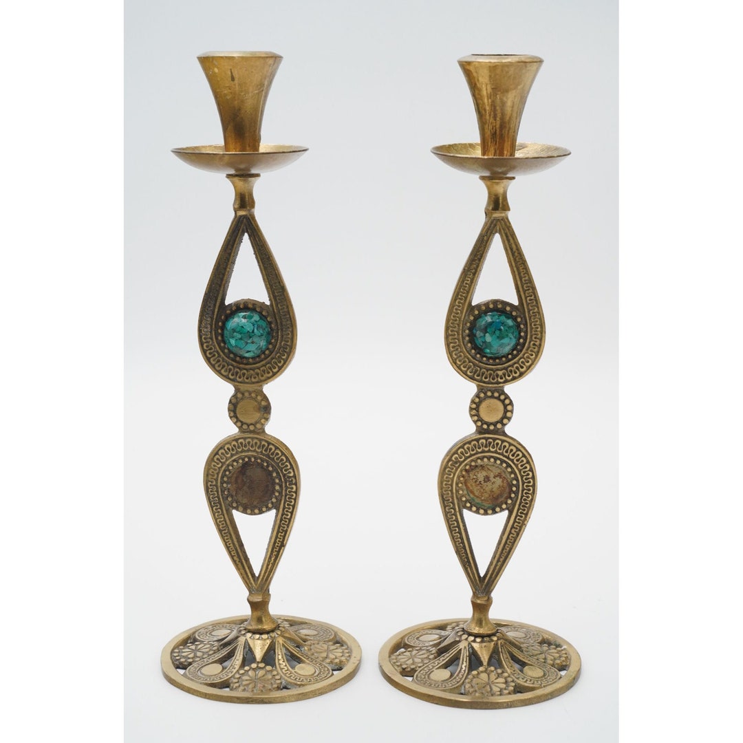 Vintage Israel Brass Ornate Candlesticks Candle Holders Set of 2 ...