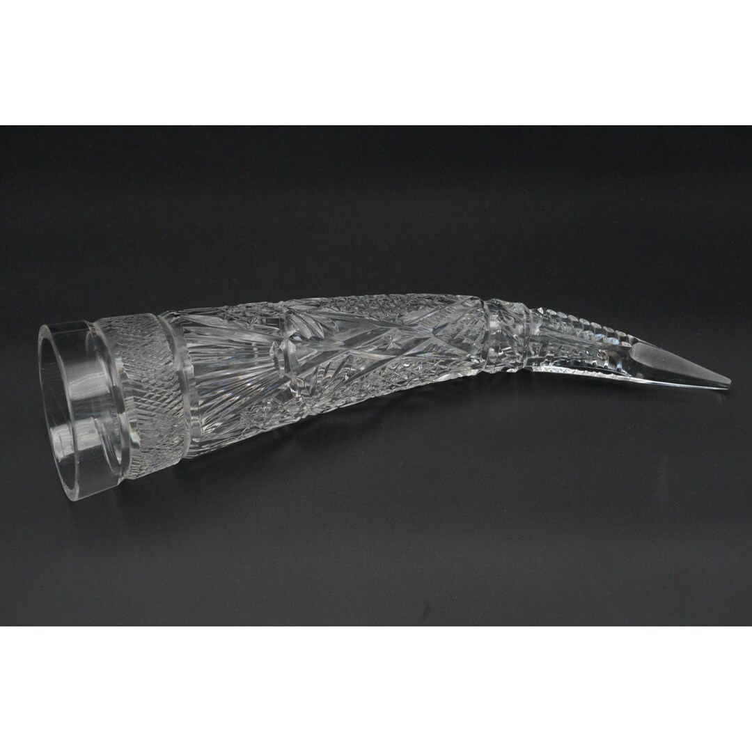 Vintage Cut Glass Crystal Cornucopia Horn Trumpet Funeral Car Vase 13.5 ...