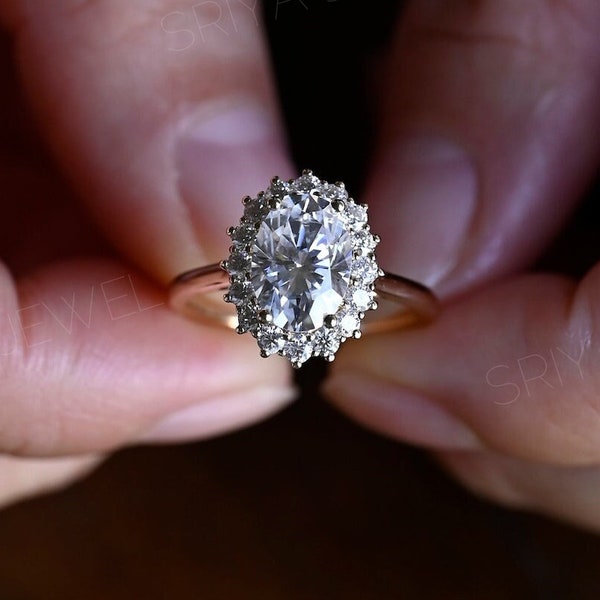 Oval Cut Starburst Halo Ring - Etsy