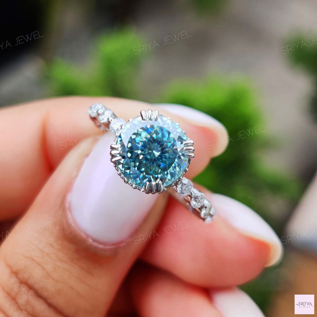 Blue Moissanite Engagement Rings