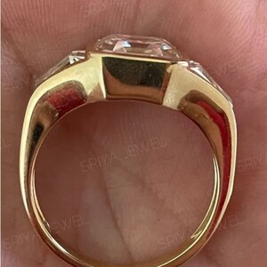 2 CT Asscher Cut Moissanite Engagement Ring, Three Stone Bezel Set Wedding Bridal Ring, Asscher ...