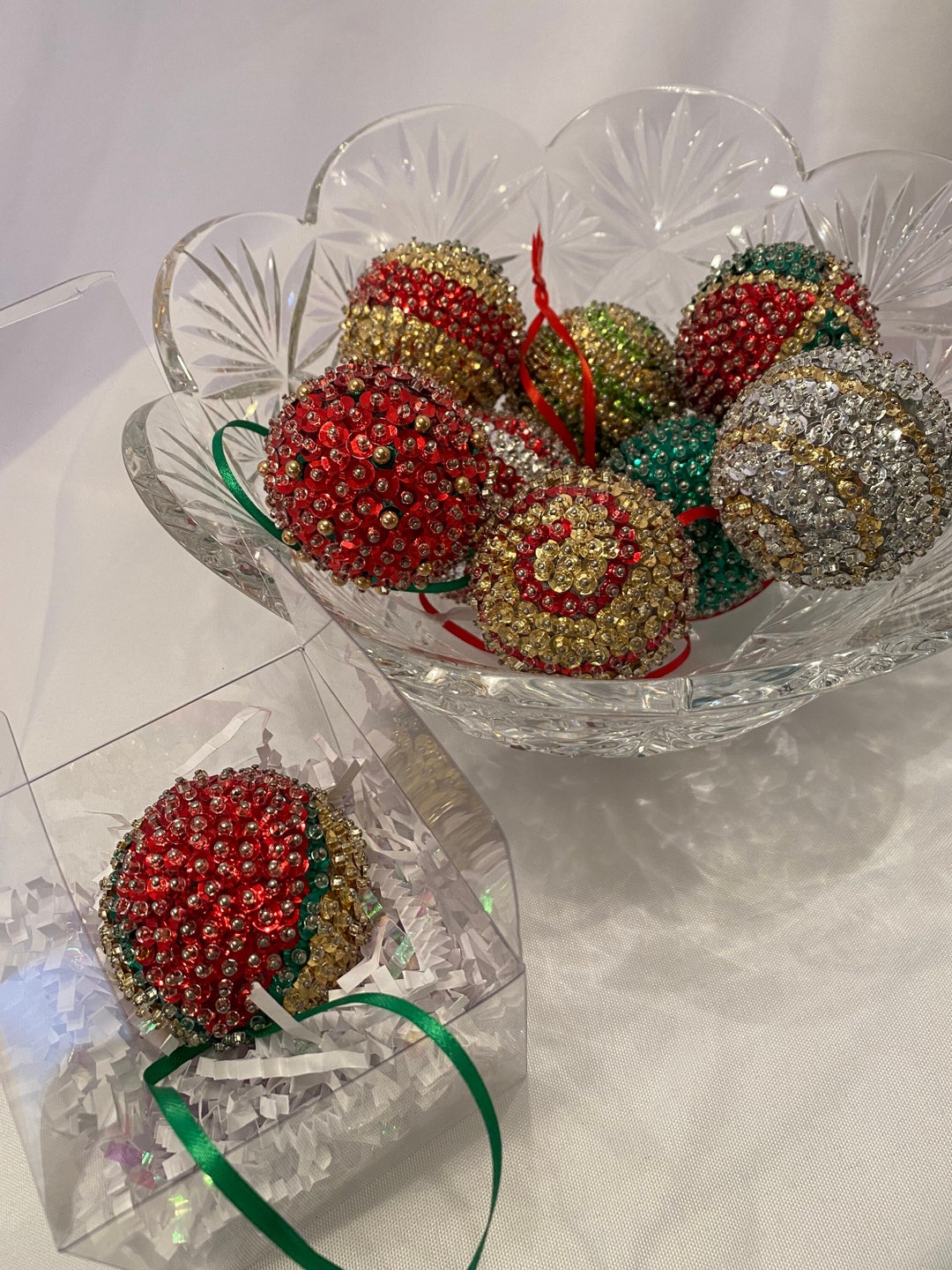 Beaded Christmas Ball, Sequined Christmas Ball, Beaded Christmas ...