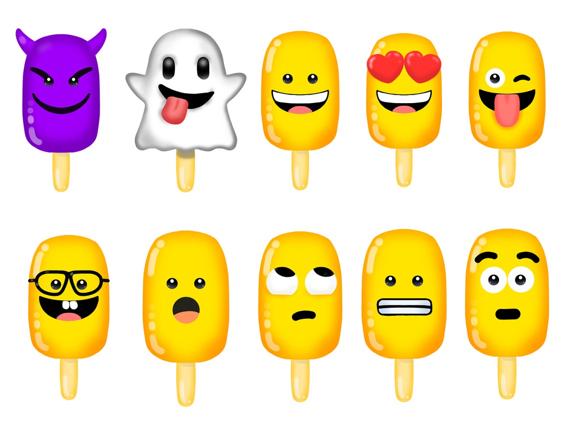 Cute Kawaii Printable Emoji Popsicles Clipart Transparent - Etsy Singapore