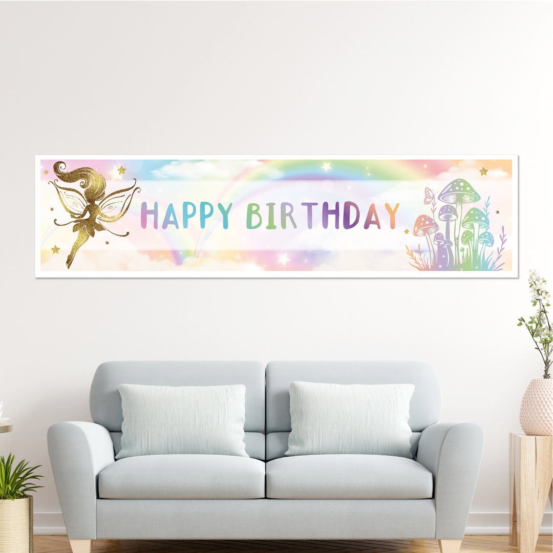 Fairy Birthday Banner Large Personalised Children Kids Party Decoration ...