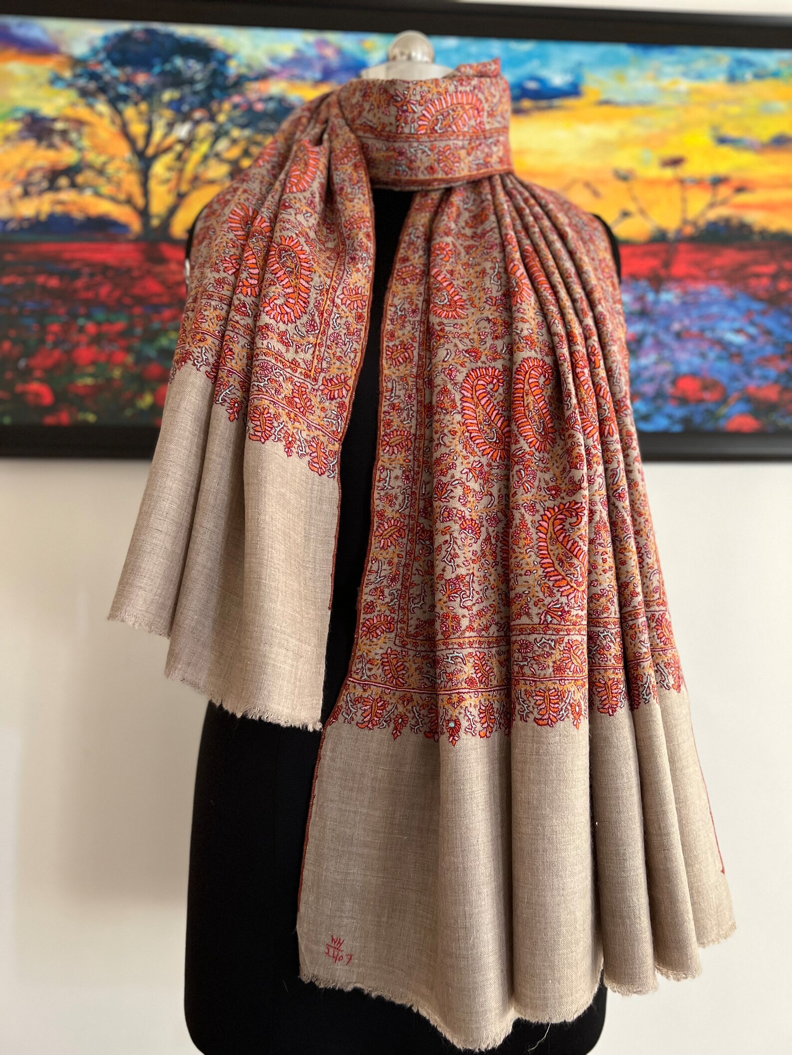 Pashmina Shawl, Gift Shawl, Paisley and Floral Shawl, Hand Embroidery ...