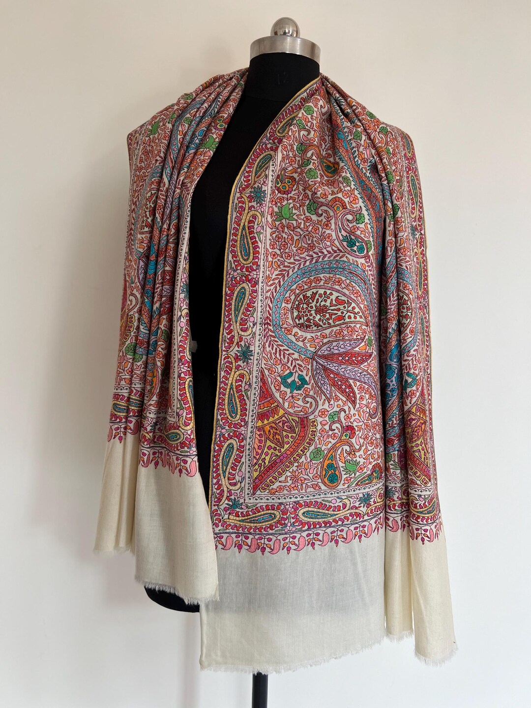 Elegant Ivory Floral Embroidered Shawl,pashmina Shawl, Handwoven ...