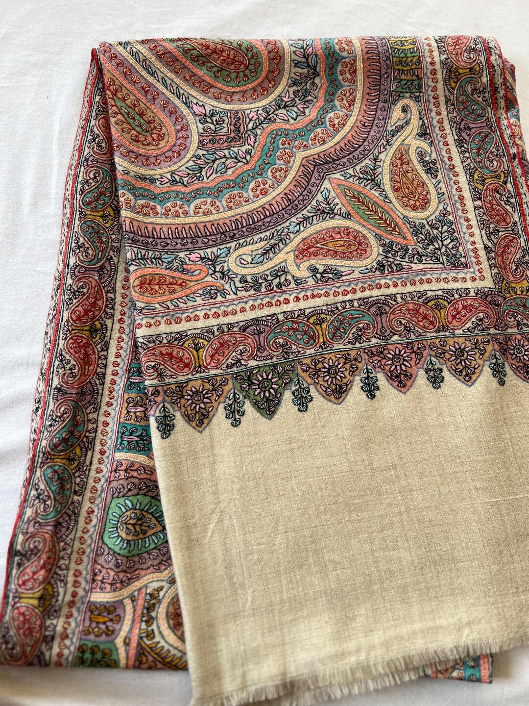 Premium Ivory Cashmere Shawl ,wedding Shawl,hand Embroidery,handloom ...