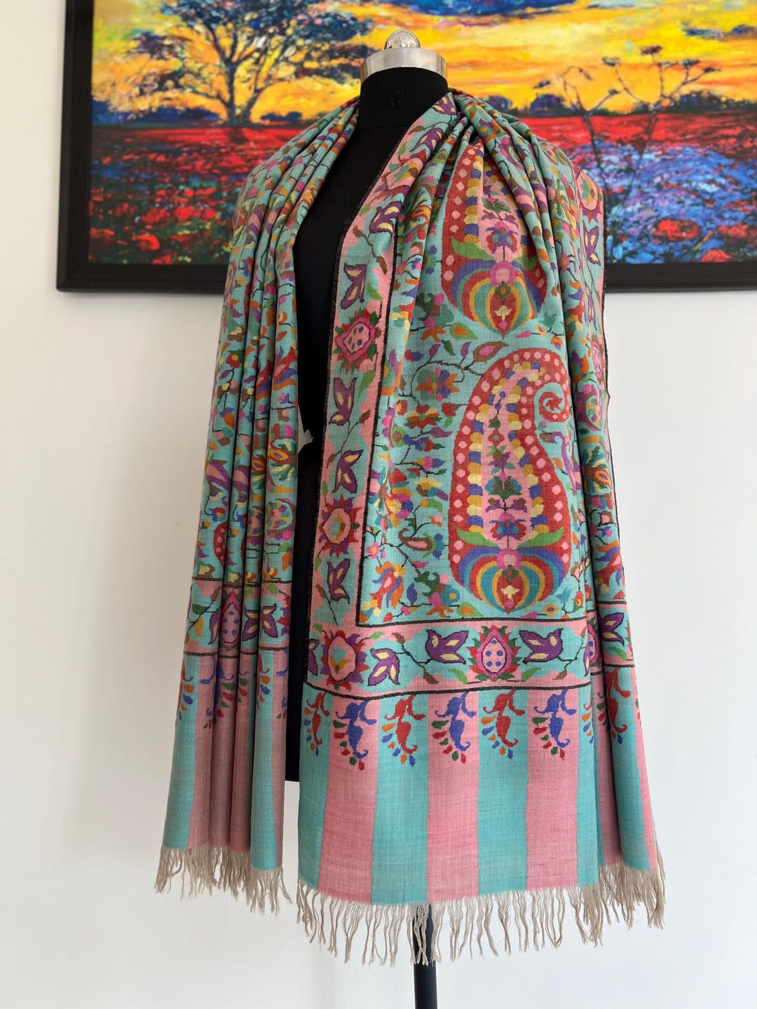 Antique Design Pashmina Shawl, Floral Wrap, Handwoven, Super Soft ...