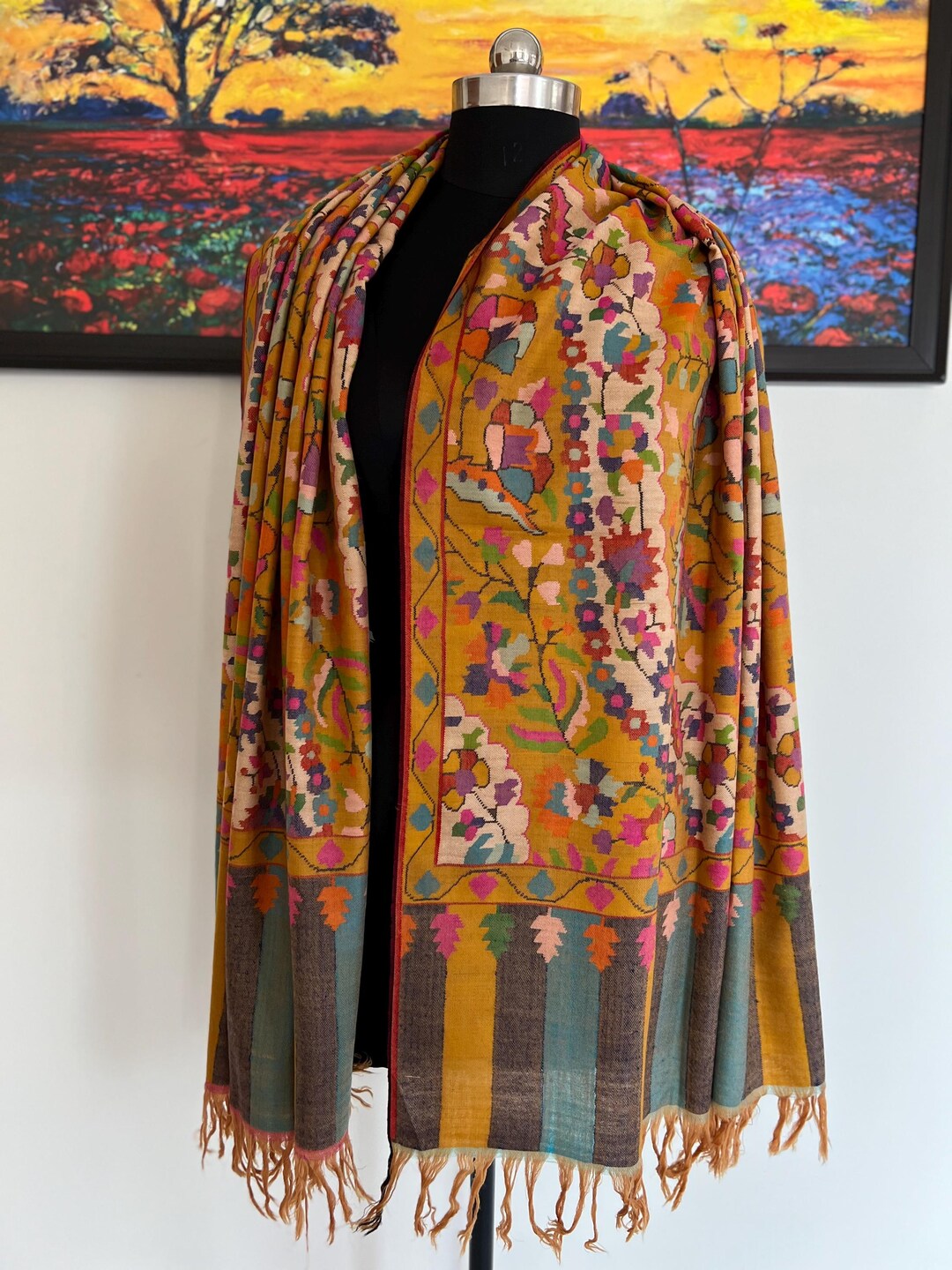 Cashmere Shawl,mutard Shawl ,handloom Pashmina Kani Shawl, Handmade ...