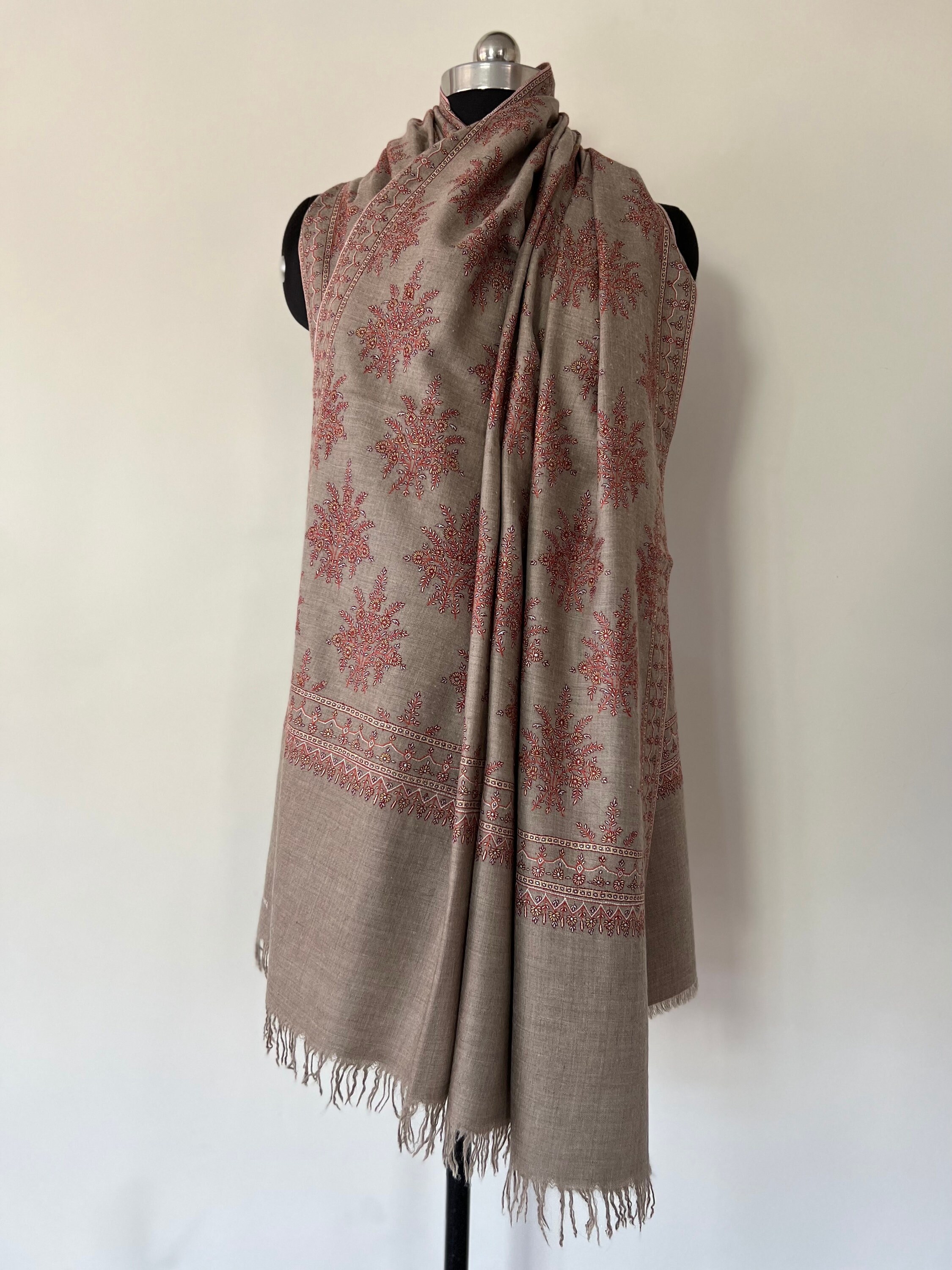 Handwoven Kashmir Pashmina Shawl: Beige Sozni Embroidery, Super Soft - Etsy