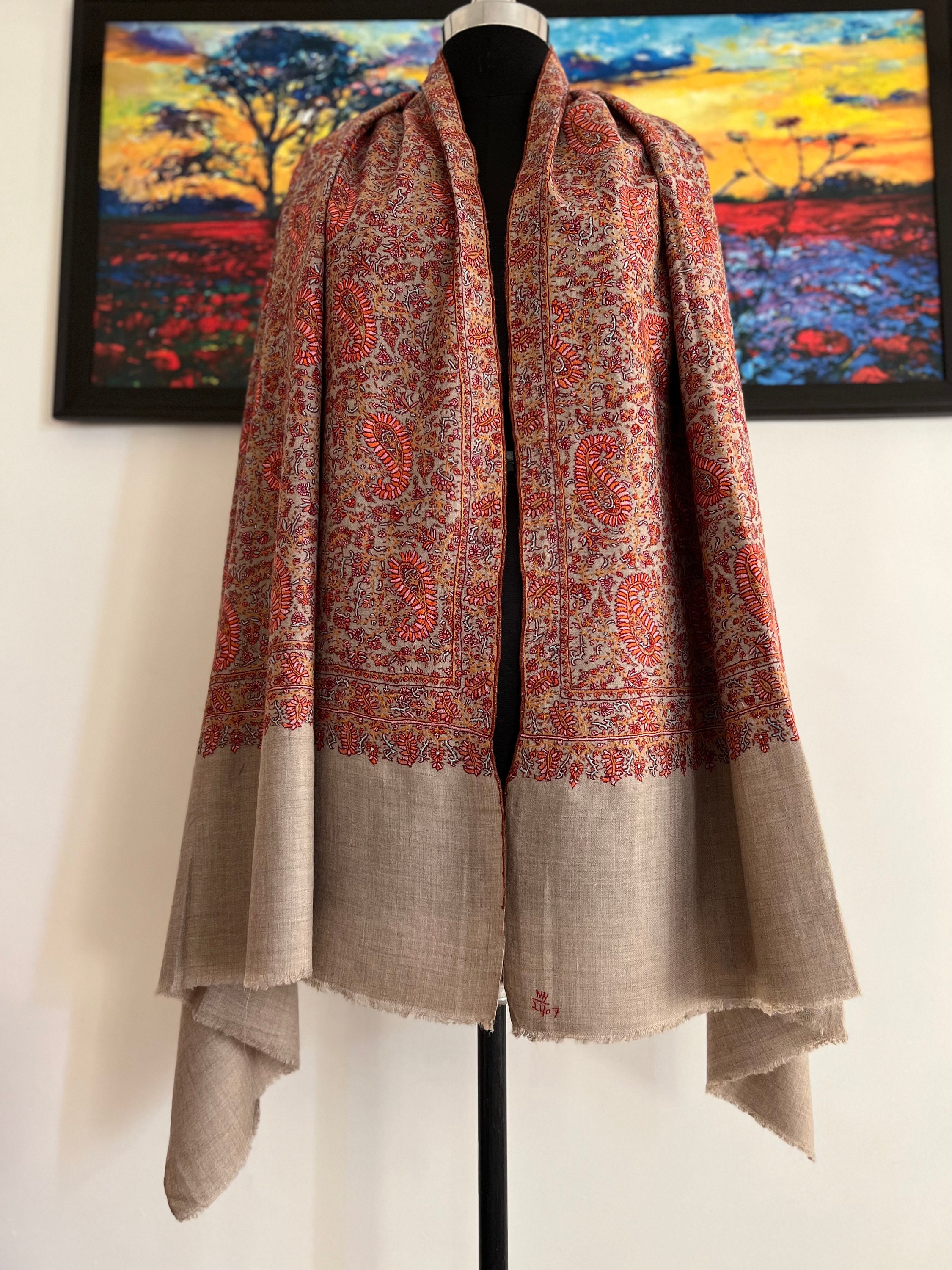 Pashmina Shawl, Gift Shawl, Paisley and Floral Shawl, Hand Embroidery ...