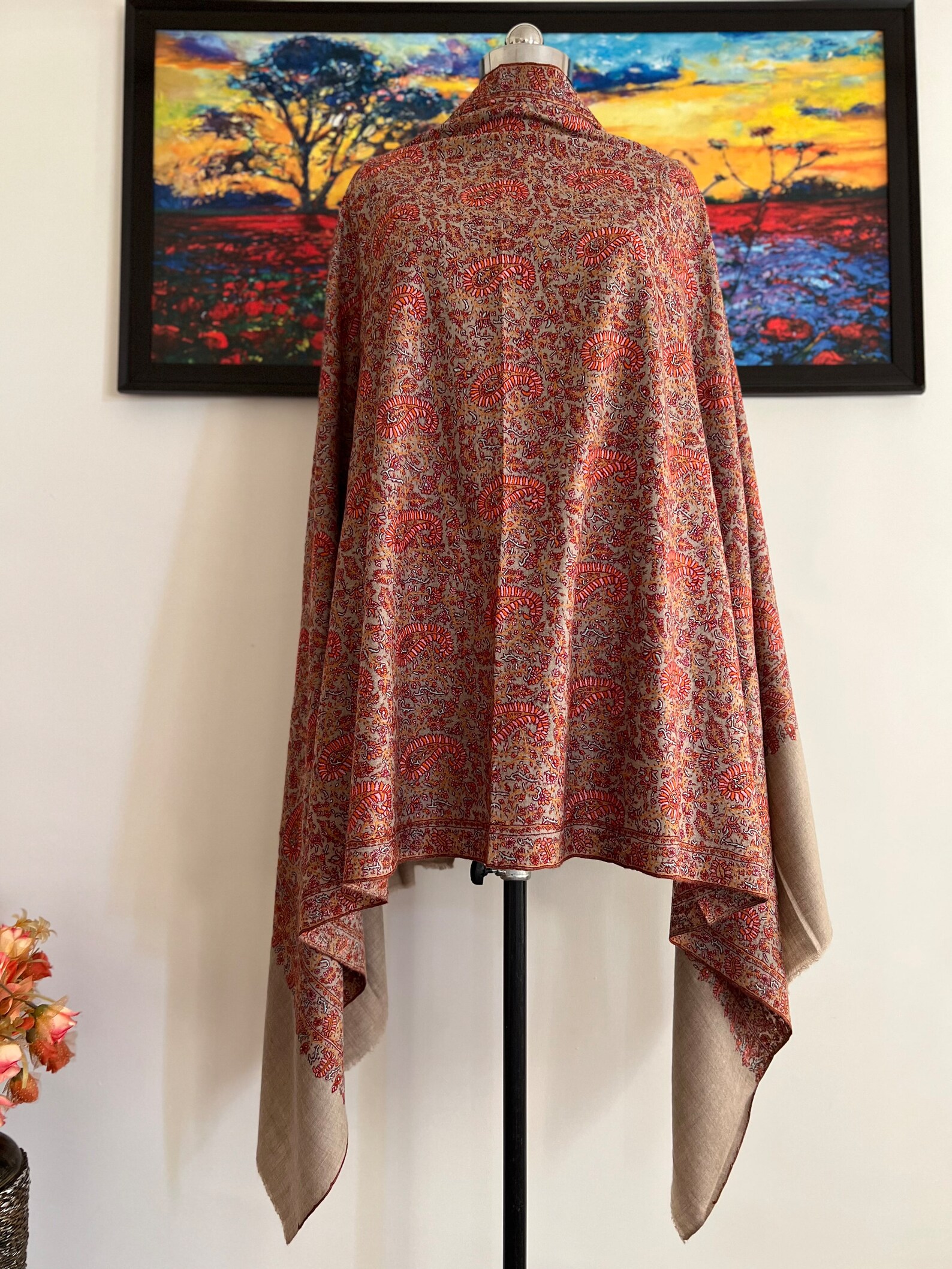 Pashmina Shawl, Gift Shawl, Paisley and Floral Shawl, Hand Embroidery ...