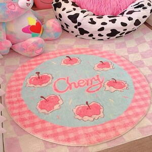 Round Pink Cherry Girl Bedroom Bedside Rugs Cute Rug Living - Etsy