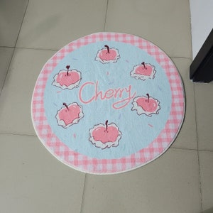 Round Pink Cherry Girl Bedroom Bedside Rugs Cute Rug Living - Etsy