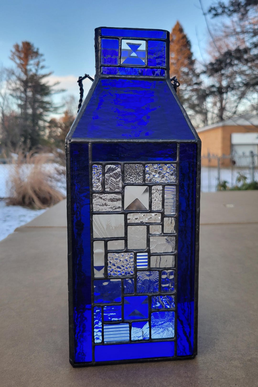 Stained Glass Old World Style Lantern – Cobalt Blue Borders With a ...