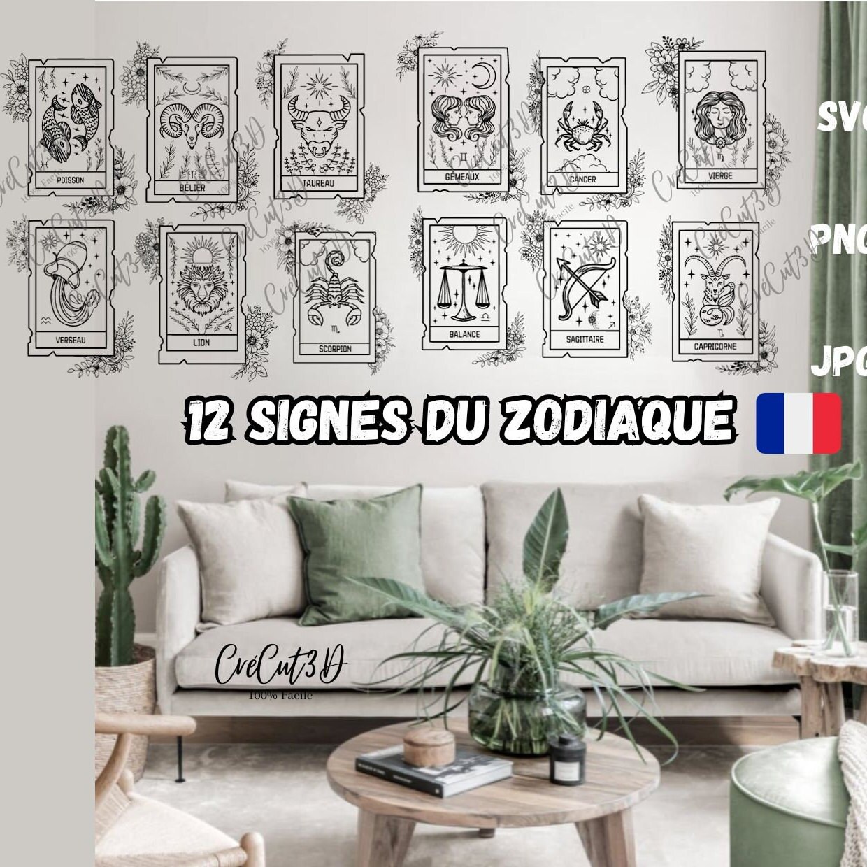 12 Astrological Signs Tarot French SVG Sublimation Creation - Etsy