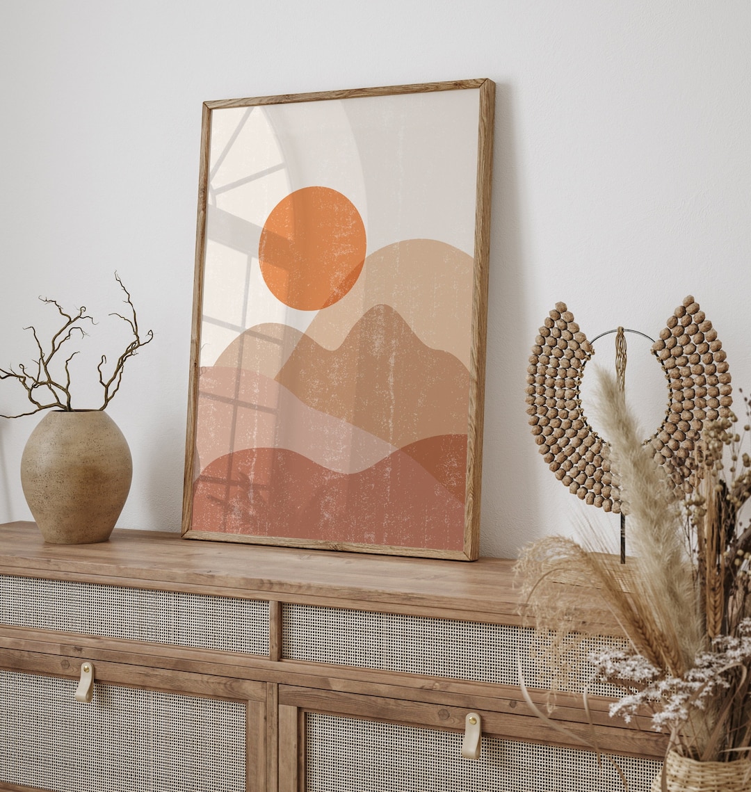 Boho Vintage Poster mit Sonne und Berge | Sunrise Poster | Poster ...