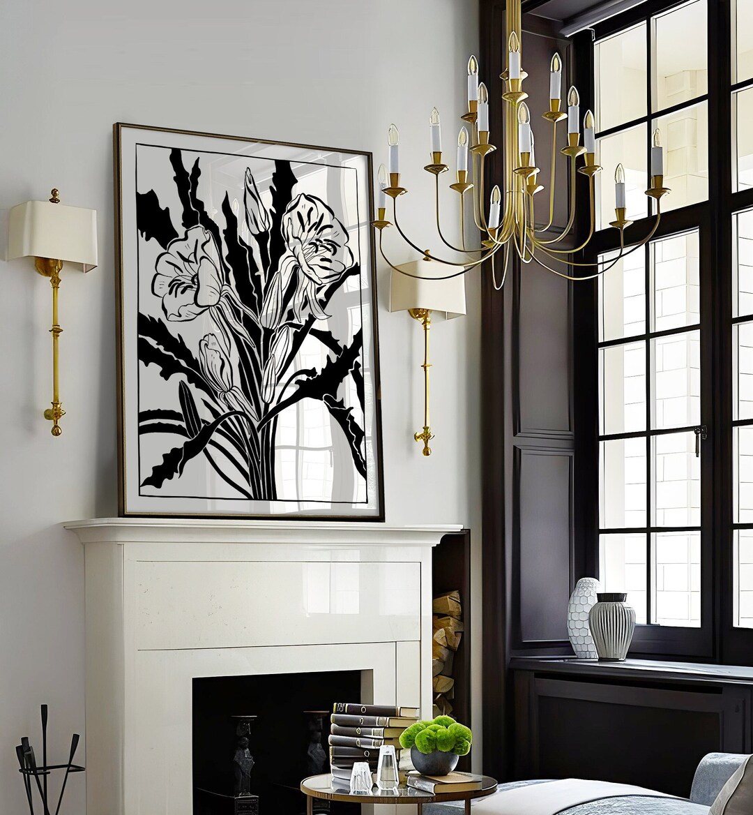 Modern Black and White Flower Poster From the Floral Ink - Etsy