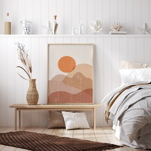 Boho Vintage Poster mit Sonne und Berge | Sunrise Poster | Poster ...