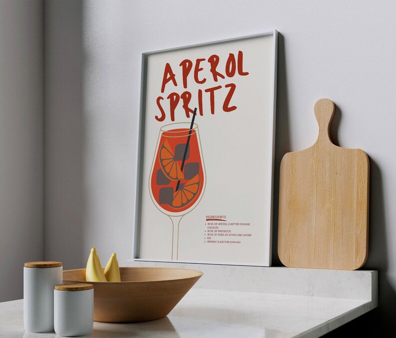 Aperol Spritz Kitchen Poster | Aperol Recipe Poster for Kitchen | Beige ...