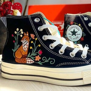 Converse Custom Fox Floral Embroidery Converse High Tops - Etsy