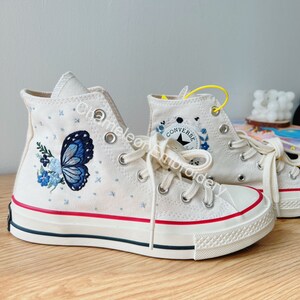 Blue Butterfly Floral Embroidery Converse Cottagecore Natural - Etsy