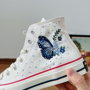 Blue Butterfly Floral Embroidery Converse Cottagecore Natural - Etsy