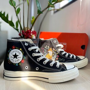 Converse Custom Fox Floral Embroidery Converse High Tops - Etsy
