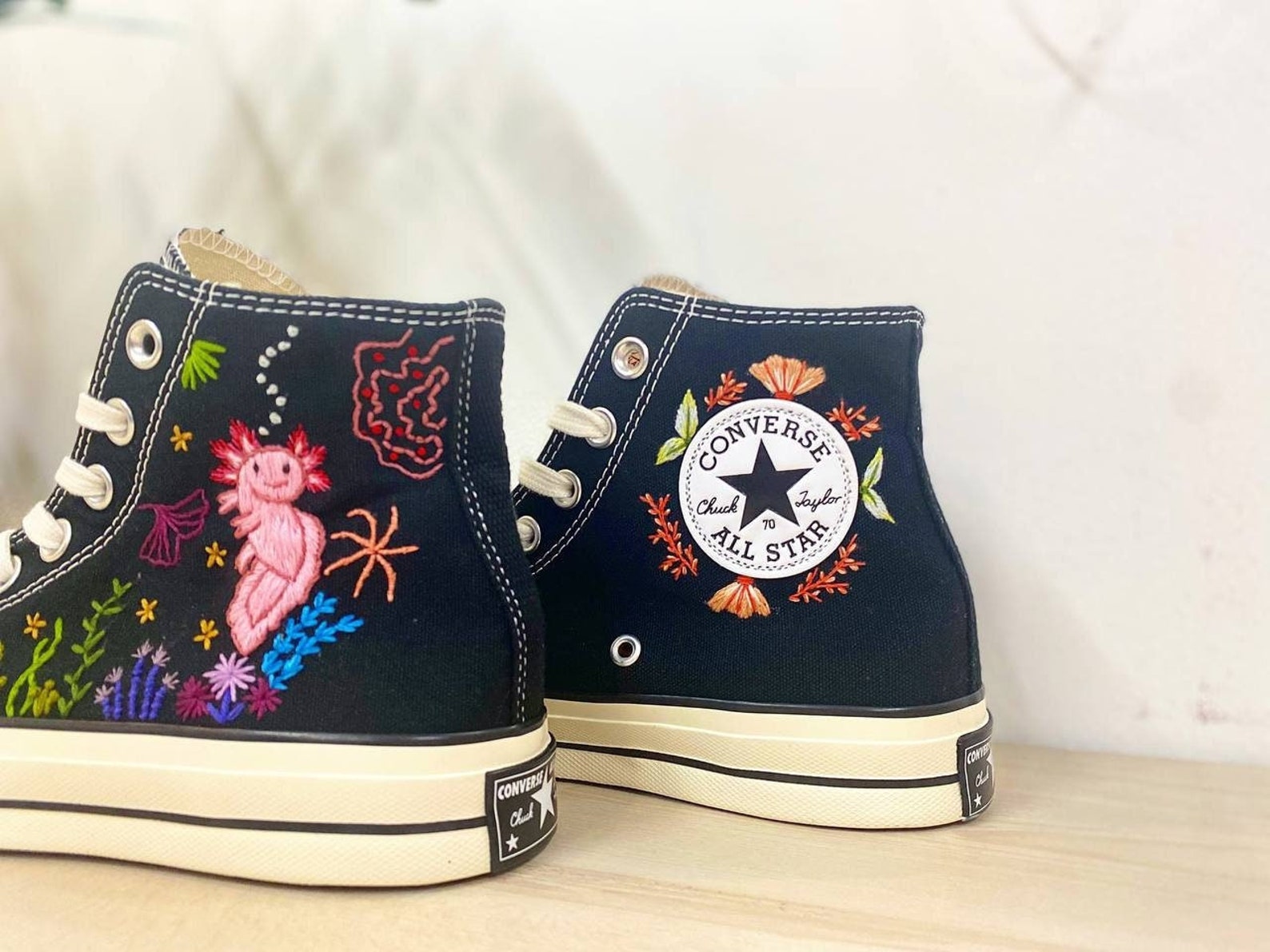 Converse Custom Axolotl Floral Embroidery Converse Custom - Etsy