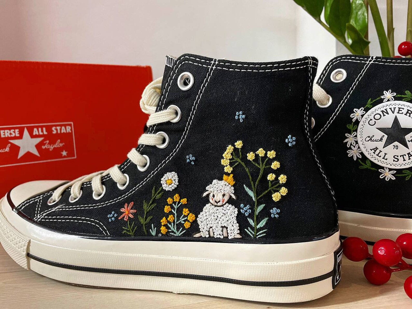 Converse Custom Sheep Flowers Embroidery Converse Custom - Etsy