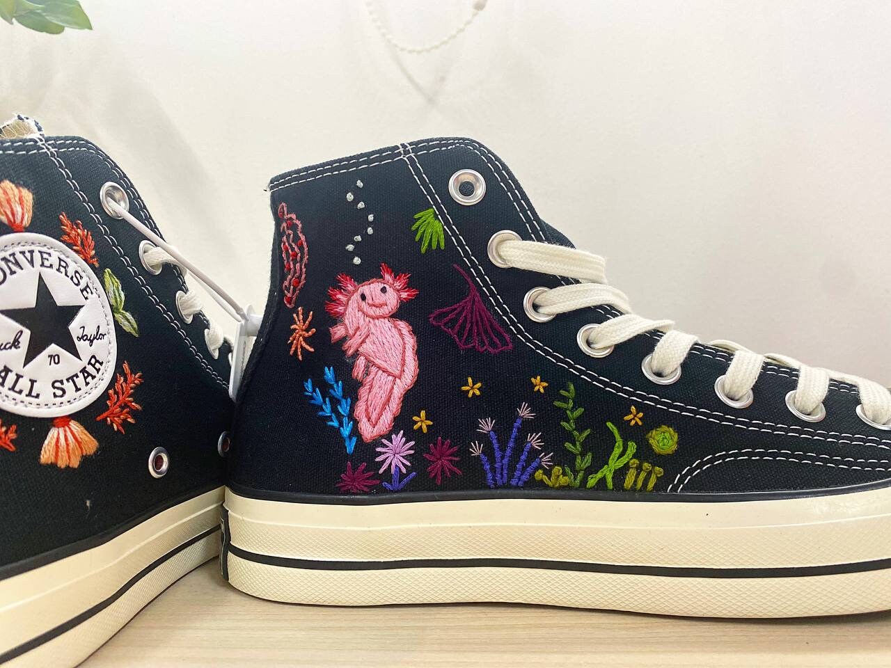 Converse Custom Axolotl Floral Embroidery Converse Custom - Etsy